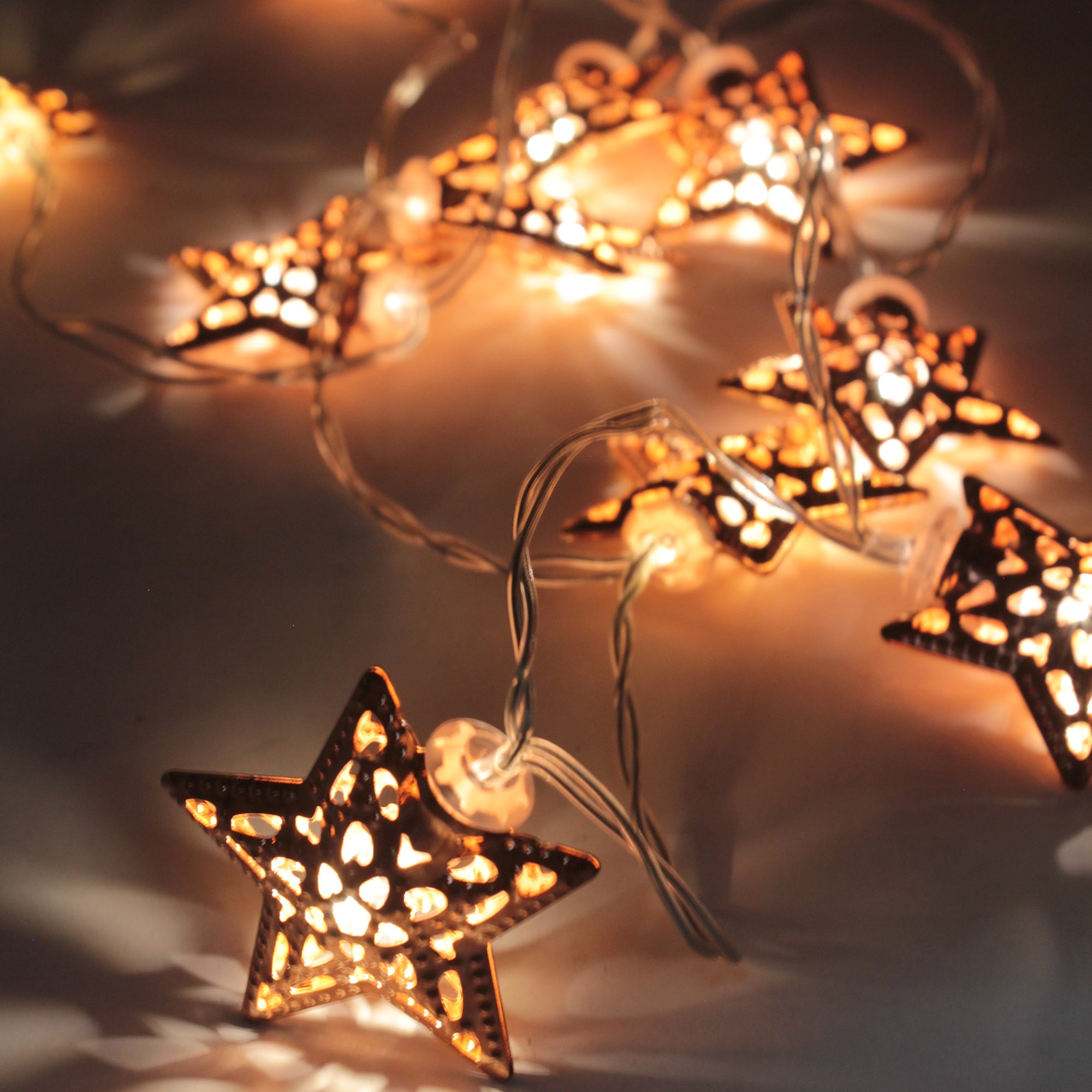 Perfect Holiday 10 LED String Light w/rose gold Small Metal Star B/O-W ...