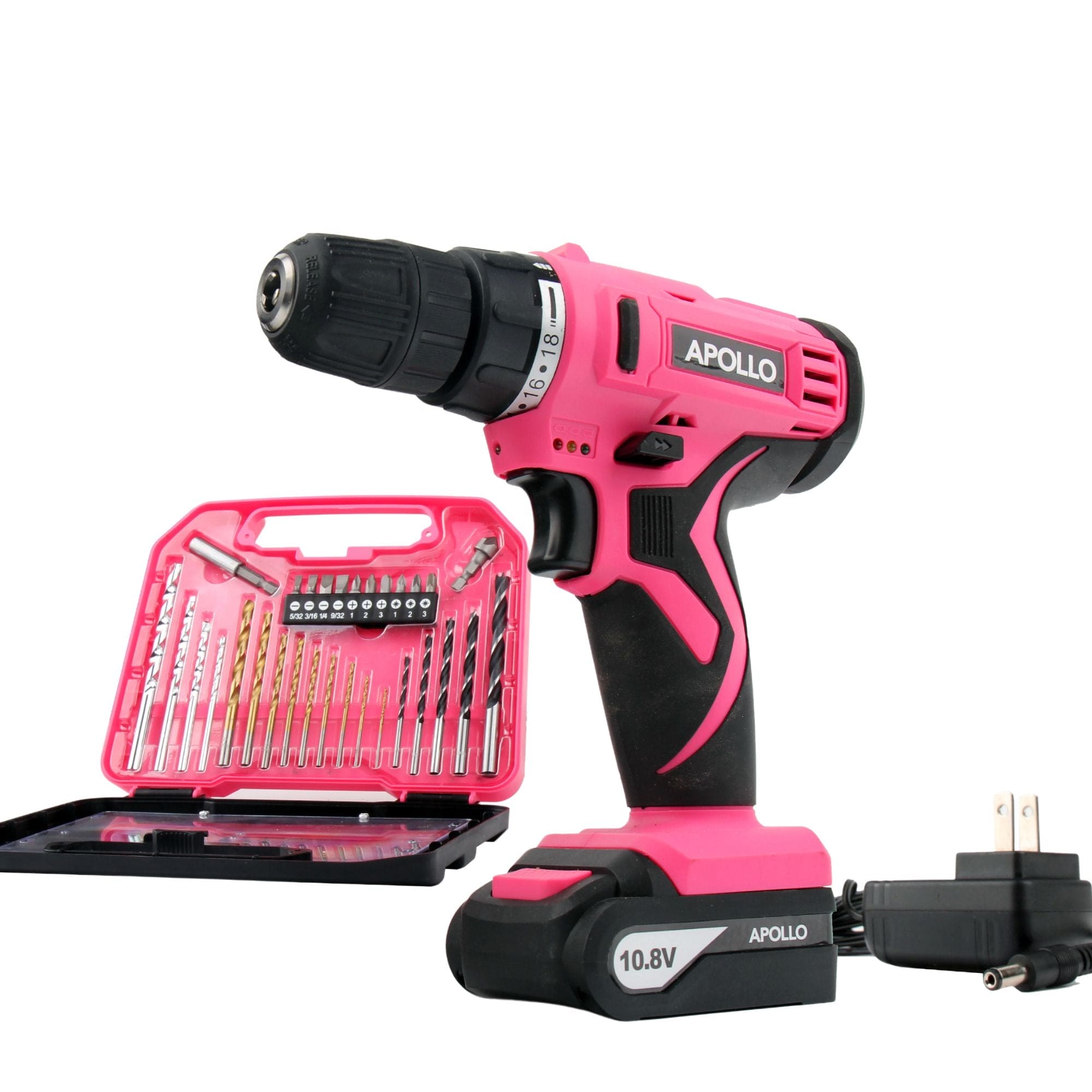 Apollo Tools 10.8 Volt Lithium-Ion Cordless Drill with 30 Piece Access ...